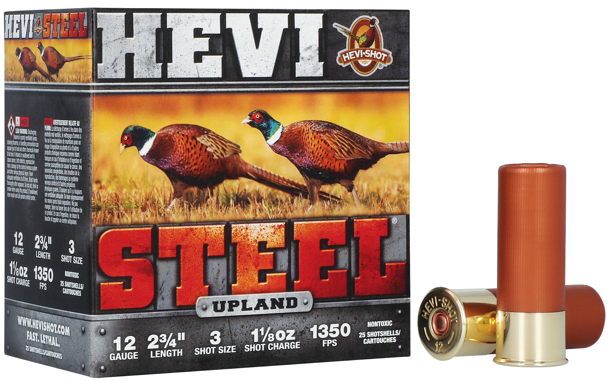 Buy HEVI-Steel Upland 12 Gauge Ammo | 3 Shot, 1 1/8 oz, 2-3/4in / 70mm, 1350 FPS | HEVI-SHOT